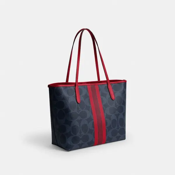 COACH ネイビー レッド トートバッグ Coach® City Tote Bag In Signature Canvas With Coach Graphic In Im